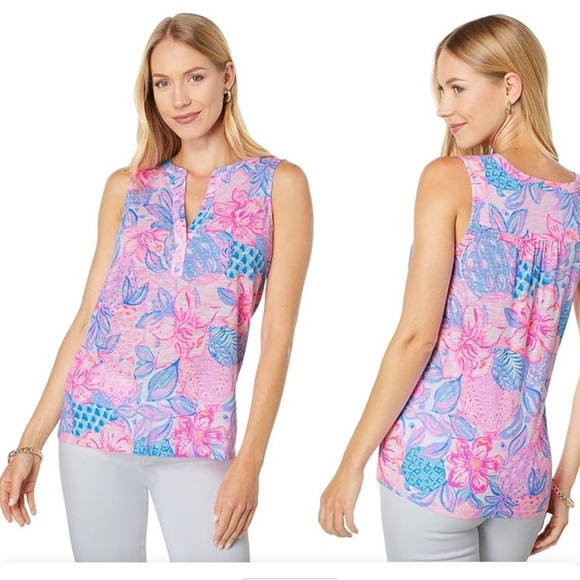 Lilly Pulitzer | Tops | Lilly Pulitzer Dev Knit Top Pink Isle Snappy ...